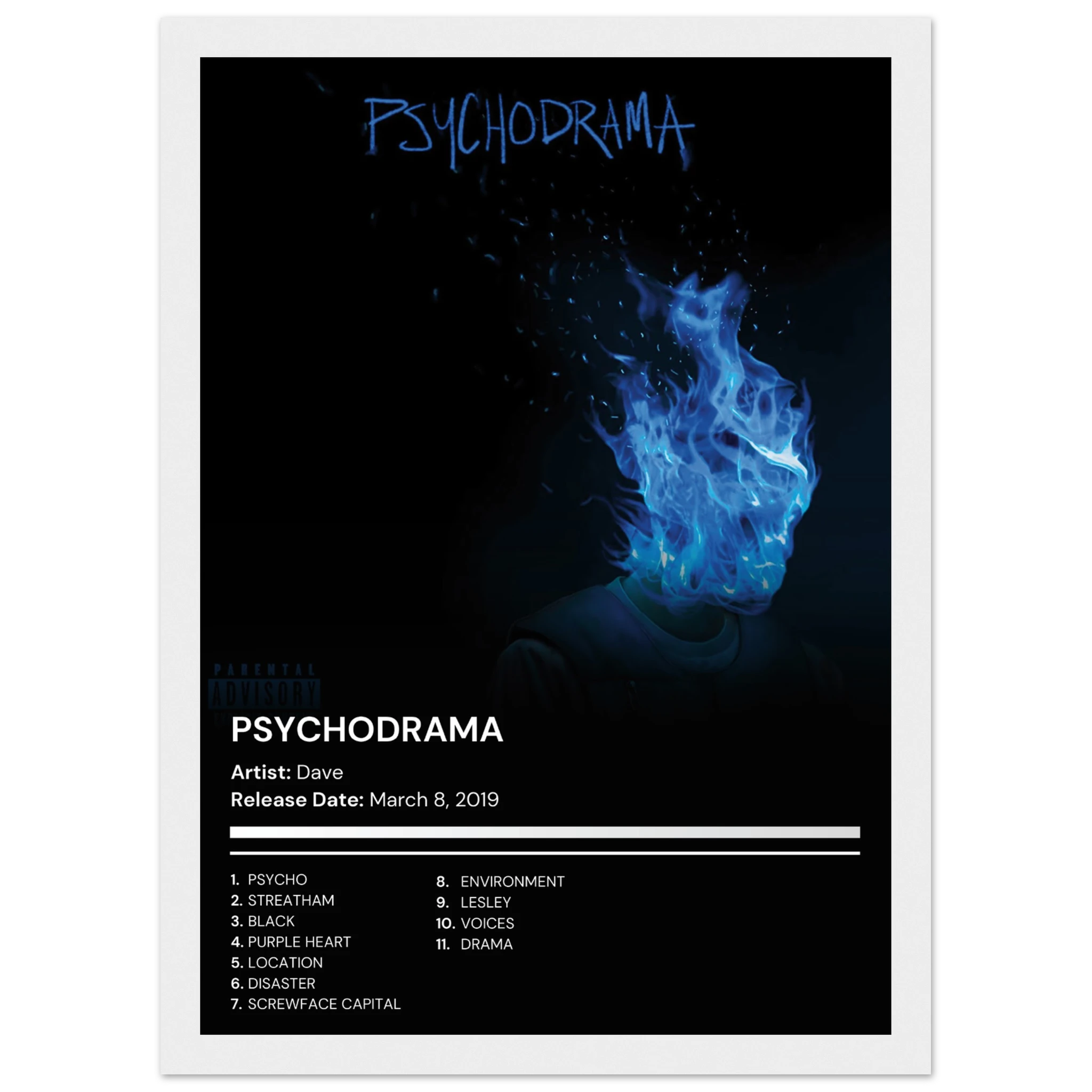 Dave - Psychodrama - Premium Album Poster With Frame (Full Art ...