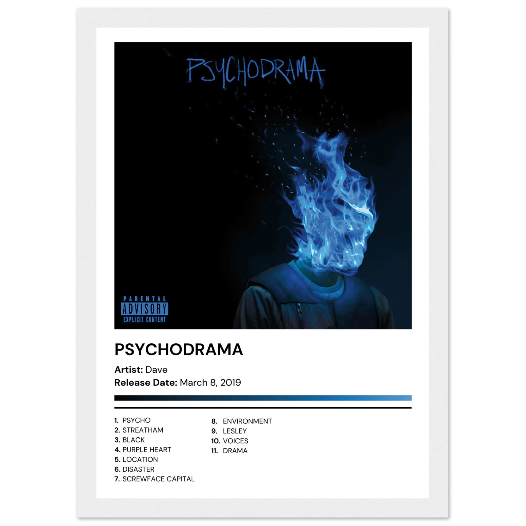 Dave - Psychodrama - Premium Album Poster With Frame (Spotlight ...